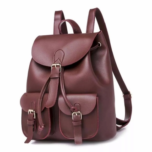 Bags | Nwot Faux Leather Maroon Burgundy Buckle Backpack | Poshmark